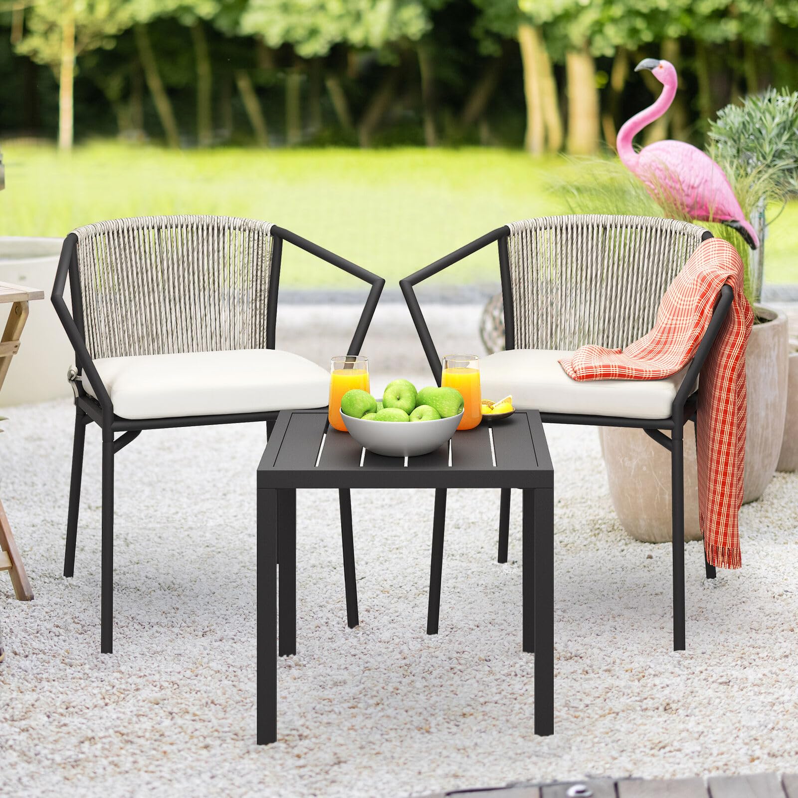 3 Pcs Patio Wicker Conversation Furniture Set for Bistro Balcony Indoor Outdoor Beige