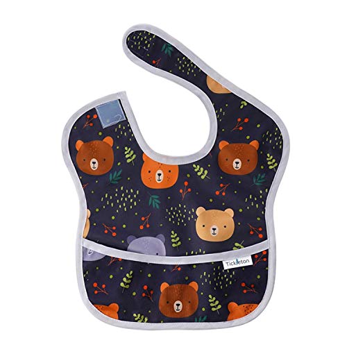 Tickleton Waterproof Baby Bib for Eating |6-24 Months Infant Boy & Girl Feeding Bibs with Pocket |Machine Washable |Odor and Stain Resistant |Lightweight |Cute Unisex Designs with Bright Colors