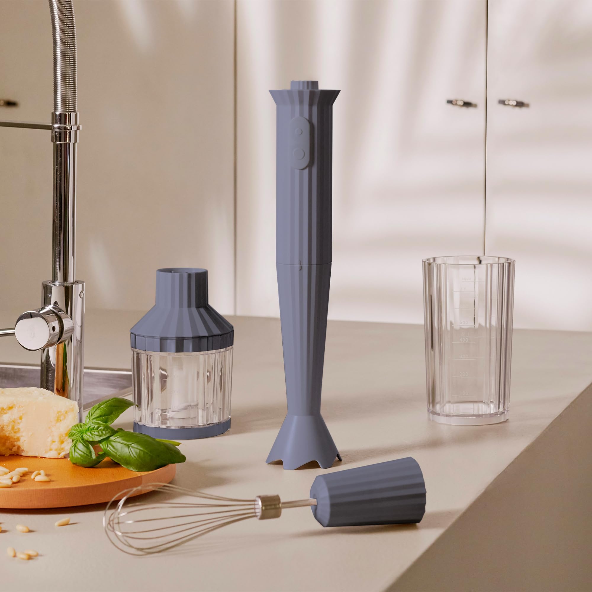 Alessi Plissé MDL10SG/US - Hand Blender with Measuring Jug, Whisk and Chopper in Thermoplastic Resin, US Plug 200W, Grey