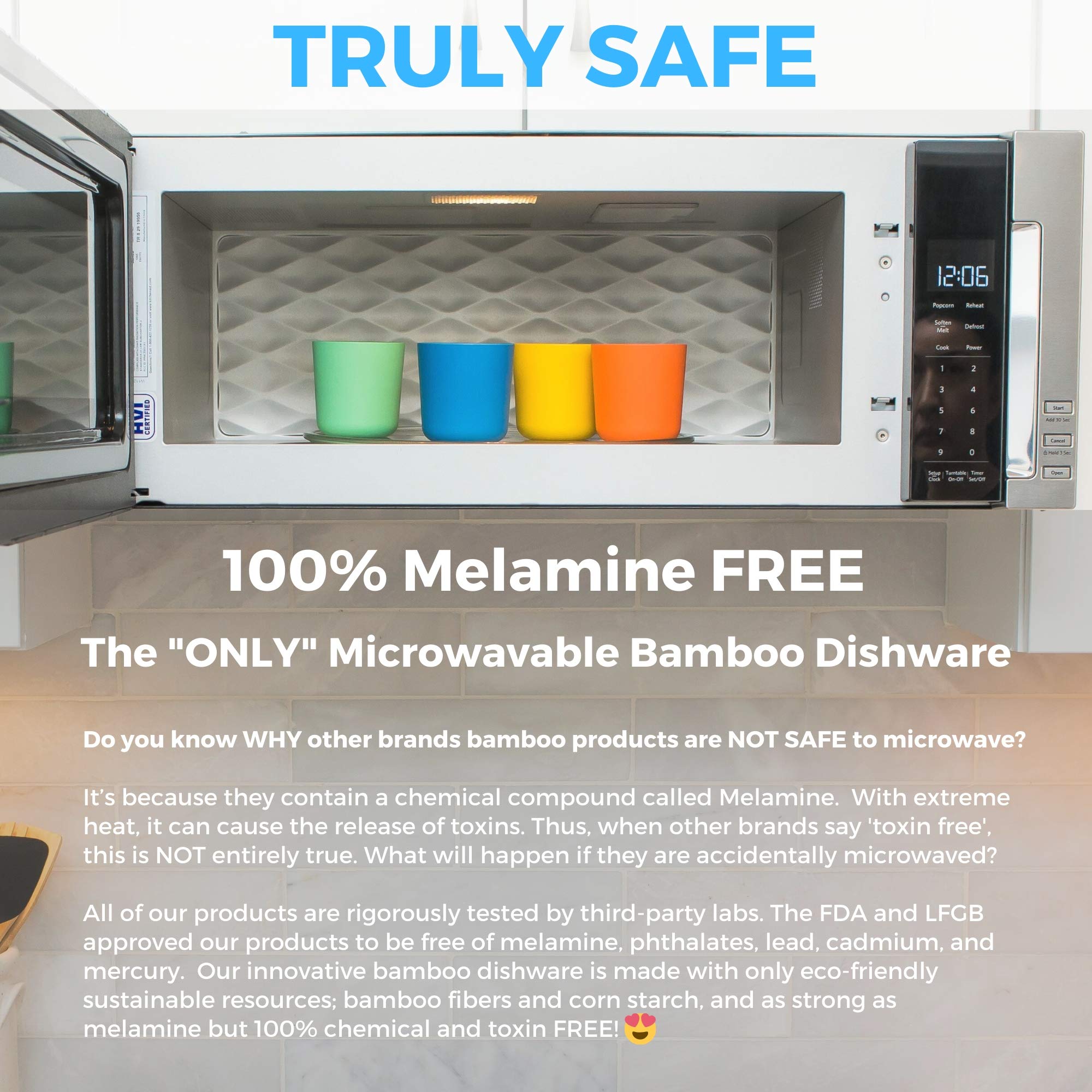ECO MATTERS【Microwave Safe】Bamboo Toddler Plates - 4 pc Set - Best Eco-Friendly Dinnerware Plate Pack for Children, Dishwasher and Microwave Safe - Natural, BPA Free, Non-Toxic