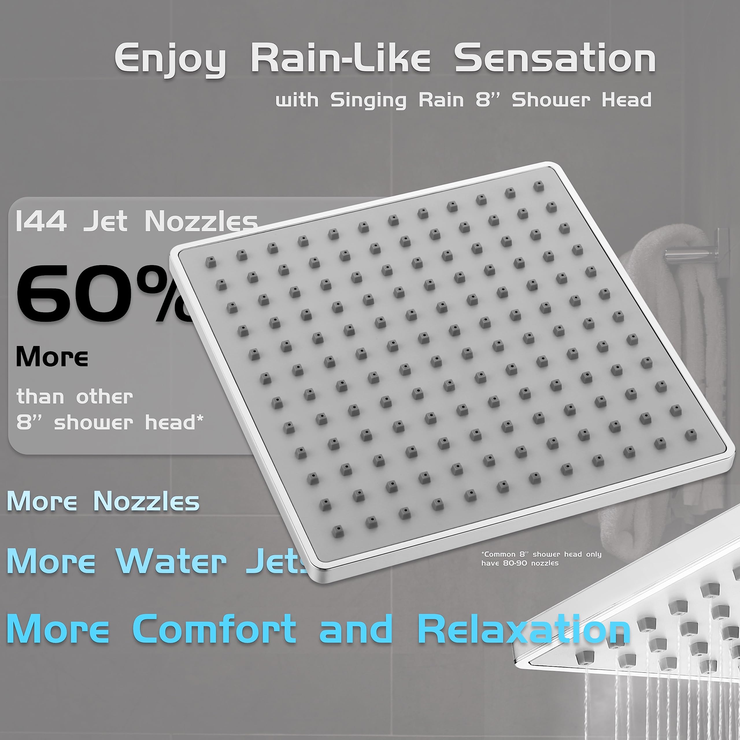 8'' Rain Shower Head with 15'' Extension Arm- ๐ฎ ๐ณ๐ผ๐ฟ ๐ญ ๐๐ผ๐บ๐ฏ๐ผ Large Surface Fixed Square Shower Head- Extra Long Adjustable Shower Head Extension Arm- Singing Rain Ultimate Shower Experience