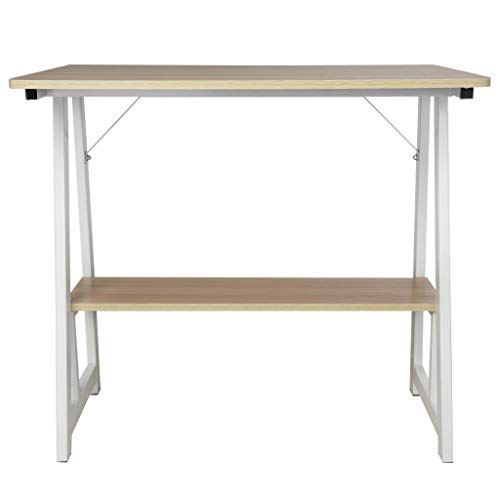 ZHOU2# Desktop Computer Desk with Storage Rack, Home Office Study Writing Table Computer Gaming Table Bedroom Laptop Study Table, Student Bookcase Study Reading Writing Desk PC Laptop Table (Yellow)