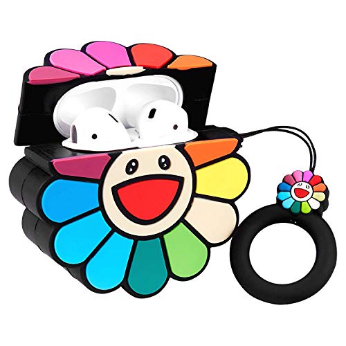 Joyleop(Sun Flower) Compatible with Airpods 1/ 2 Case Cover, 3D Cute Cartoon Plant Funny Fun Cool Kawaii Fashion,Silicone Airpod Character Skin Keychain Ring, for Girls Boys Teens Kids Air pods 1& 2