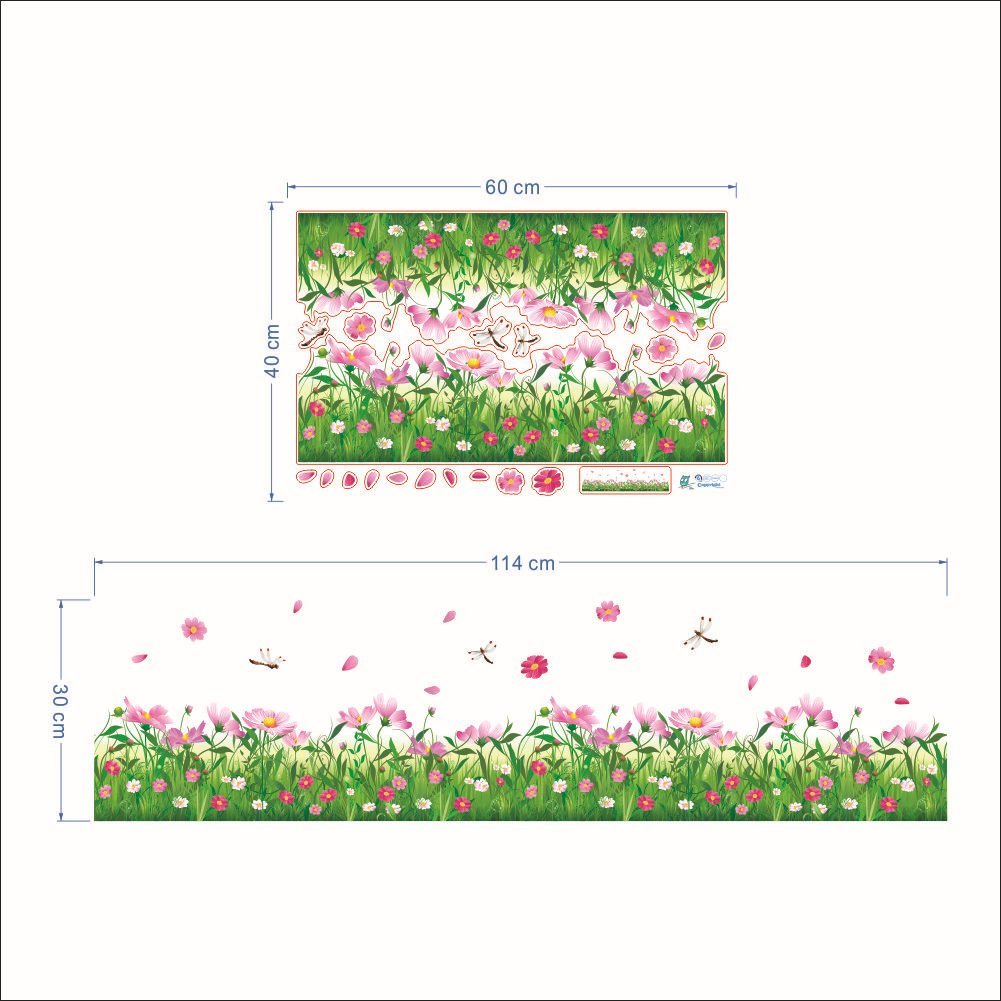 Amaom® Removable Beautiful Nursery Pink Butterfly Flowers Baseboard Wall Decals Murals Home Art Decor Peel Stick Wall Stickers for Wall Corner Kids Room Bedroom Living Room Decorations