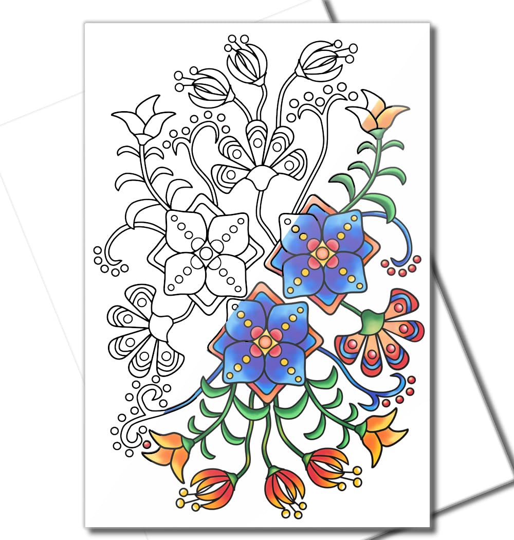 Art Eclect Coloring Greeting and Thank You Note Cards for Adults with Decorative Floral Designs (10 Cards With 10 Different Unique Designs and 10 White Envelopes, Set Deco10/White)