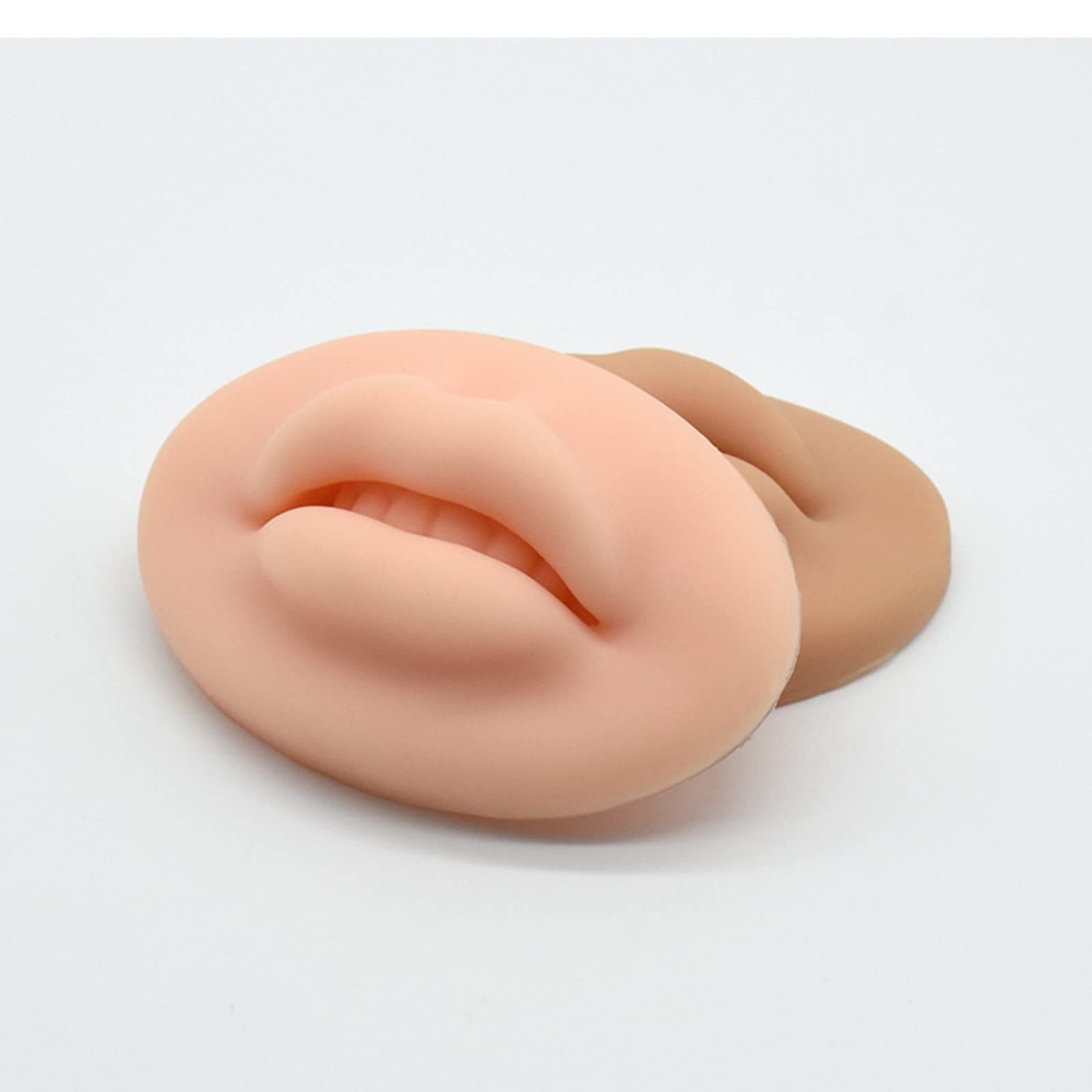 3D Practice Silicone Lips Skin Open Mouth with Teeth Soft Fake Lips Traning Skin for Permanent Makeup Tattoo Artists Microblading PMU Training Supplies (Light Coffee)