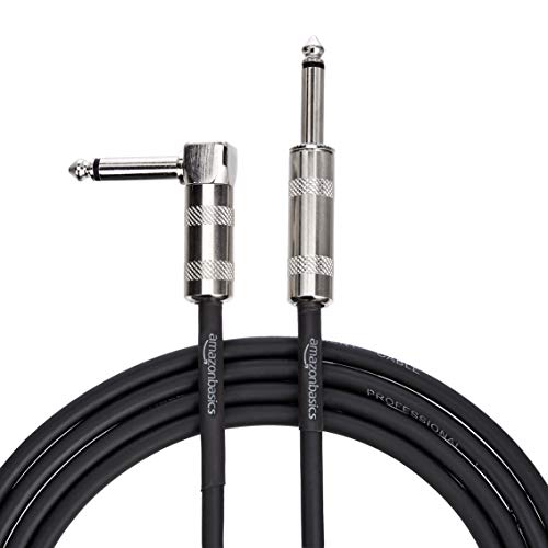 Amazon Basics 1/4 Inch Right-Angle Instrument Auxiliary Cable, 20 Foot, Black