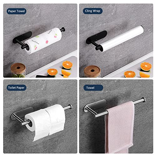 Aussido Paper Towel Holder Under Cabinet 13.2 inch Adhesive and Wall Mount Stainless Steel Paper Towel Holder Under Counter for Kitchen (Black)