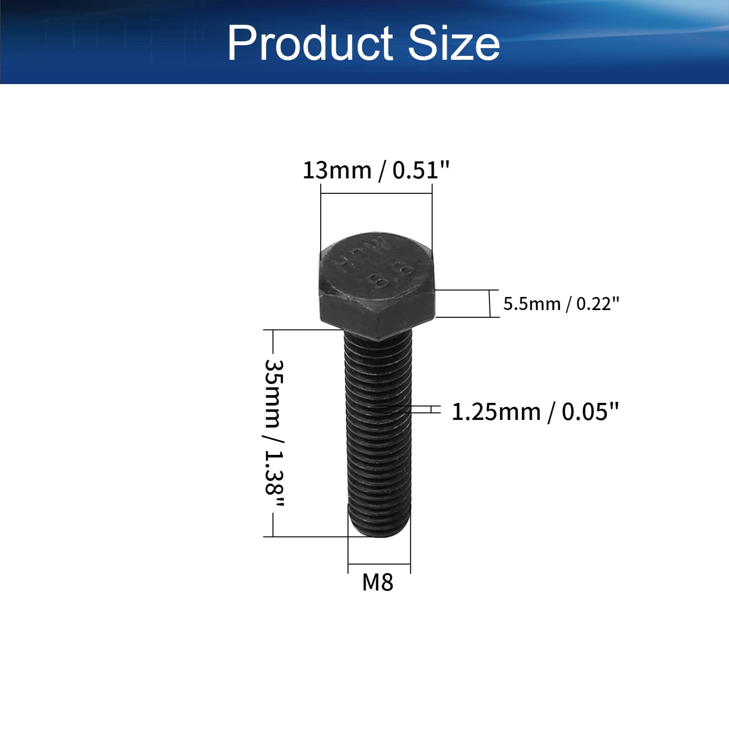 Yinpecly M8x35mm Hex Head Screw Bolts Fastener Grade 8.8 Carbon Steel Black 15pcs