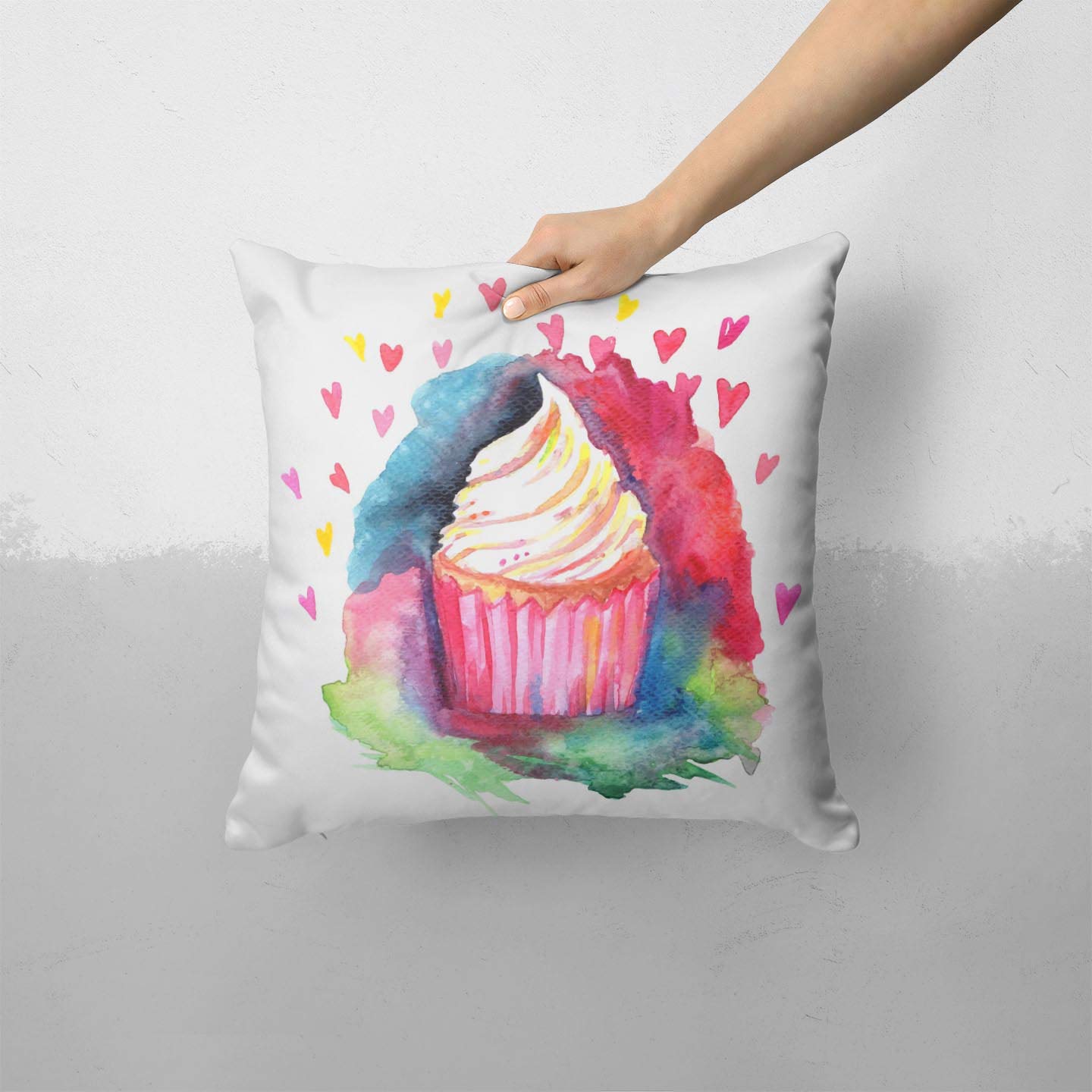 iiRov Love, Cupcakes, and Watercolor - Custom Decorative Home Decor Indoor or Outdoor Throw Pillow Cover for Sofa, Bed or Couch Cushion (Pillow CASE Cover ONLY)