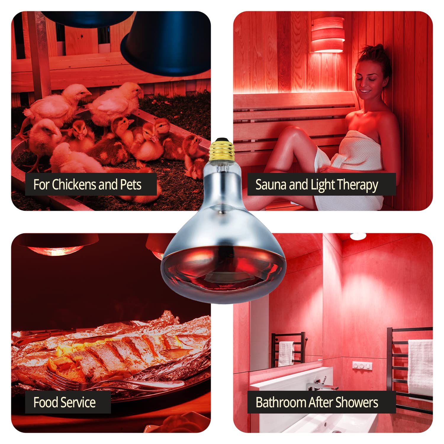 250 Watts R40 Red Heat lamp Light Bulbs Infrared Flood Reflector Incandescent Spotlight for Food Service, Brooder Bulb, Chicken, Pet, Bathroom, Light Therapy 250R40/HR Medium E26 Base 1 Pack