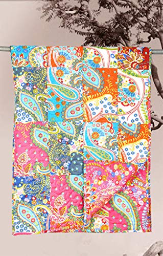 SHIRANYA Unisex Reversible Blanket - Paisely Print Cotton Patch Work Soft Throw Blanket for All Seasons - Multicolor - 50"x60"