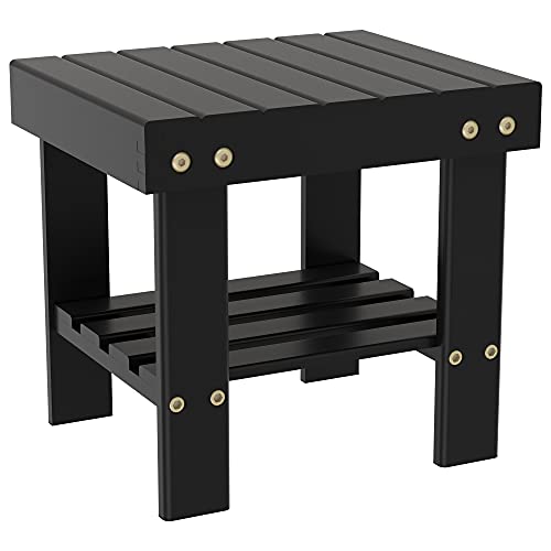 Wooden Step Stool for Kids Adults Small Wood Shower Foot Rest Stool Shaving Legs Potty Stool for Bathroom Sink Bed Kitchen (Black, 10.6 x 8.8 x 10 inches)