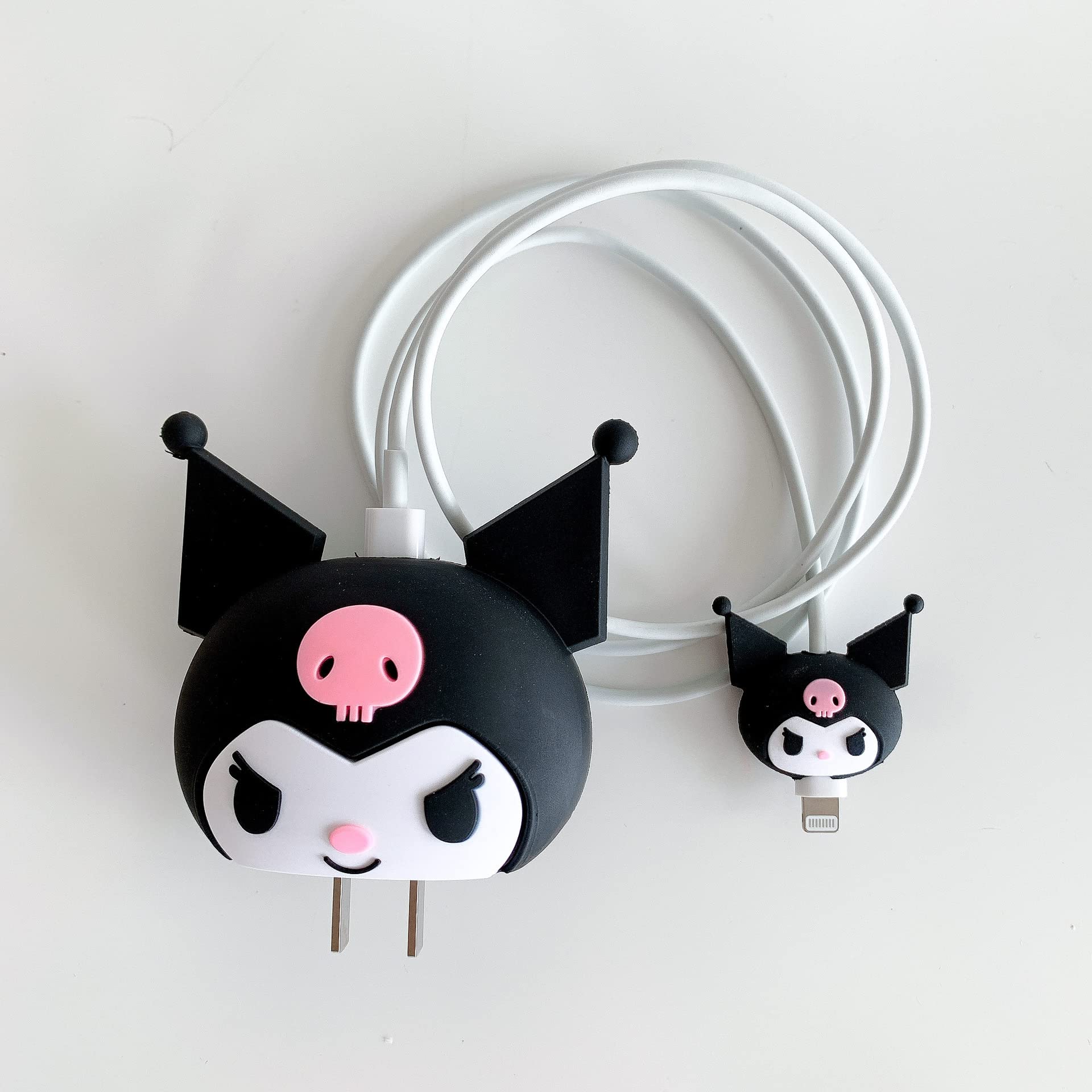 3D Protective Case for iPhone 20W USB-C Power Adapter Charger USB Lightning Cable, Cute Cartoon Series Soft Silicone Fast Lightning Chargers Cable Protective Cover for iPhone Charger (Black Hood)