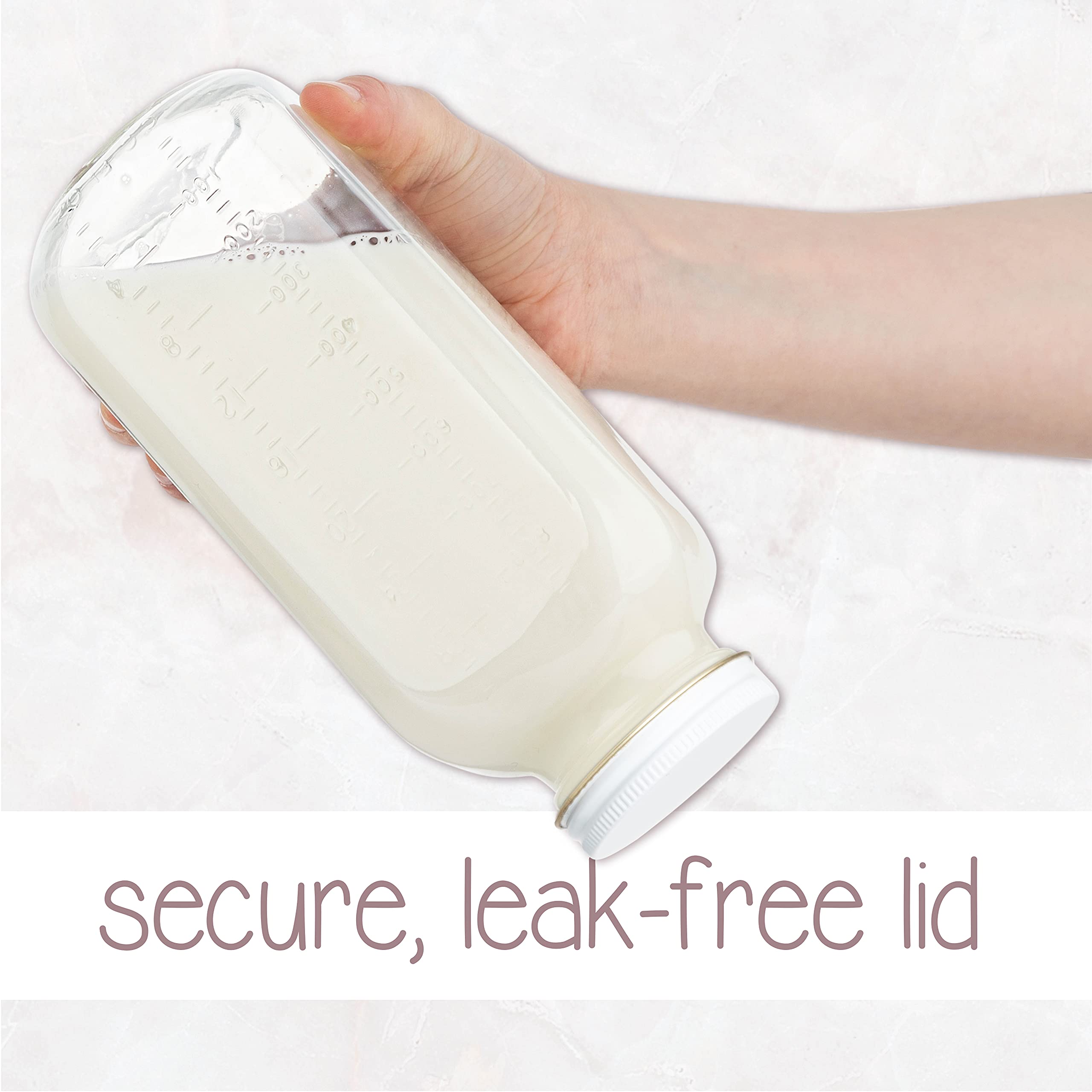 32oz Square Glass Milk Bottle with White Metal Airtight Lids - Vintage Reusable Milk Jugs - Dairy Drinking Containers for Milk, Yogurt, Smoothies, Kefir, Kombucha, and Water- by kitchentoolz