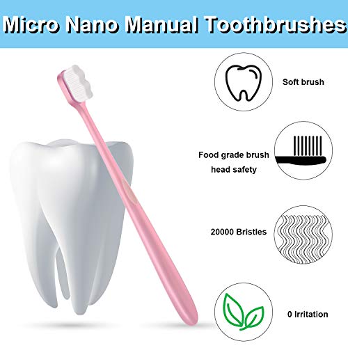 Patelai 8 Pieces Soft Toothbrush Micro Nano Extra Soft Bristles Manual Soft Toothbrush with 20,000 Bristles for Teeth Oral Gum Recession Adults Kids Child (Black, White, Pink, Green)