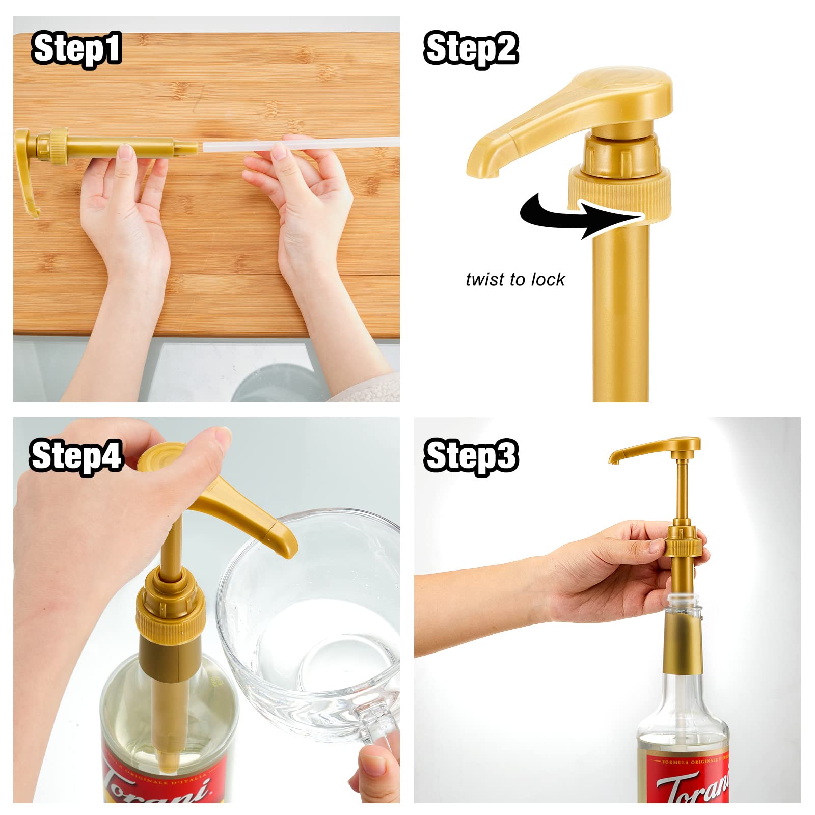 5 Pieces Syrup Pump, Coffee Syrup Dispenser Pump, Syrup Pump Dispenser Flavor Syrup Pump Caramel Syrup Pump Replacement Fits 750ml-1L Bottles for Coffee Syrup, Flavorings (Gold)