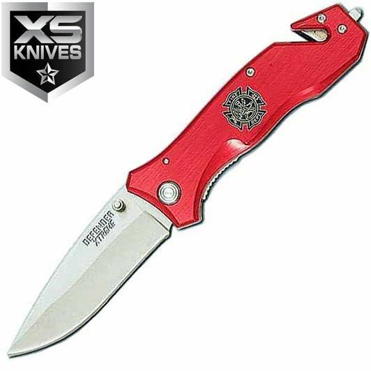 8" Red Fire Dept Outdoor Rescue Survival Open Folding Pocket Knife Outdoor Survival Hunting Knife for Camping by Survival Steel