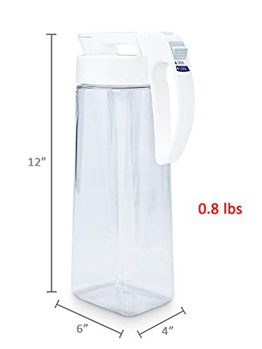 Lustroware Easy Care One-touch Airtight Pitcher 2.2QT (71oz) for Hot or Cold Liquids | High Heat Resistant, Leak Proof & Space Saving | Made in Japan