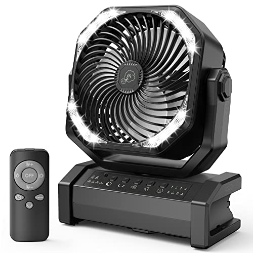 AddAcc 20000mAh Rechargeable Floor Fan, Battery Operated Camping Fan with Light & Remote, 4 Speeds Run Upto 60Hrs, 90° Auto Oscillating Tent Fan for Outdoor Trip RV Power Outage Shop Garage
