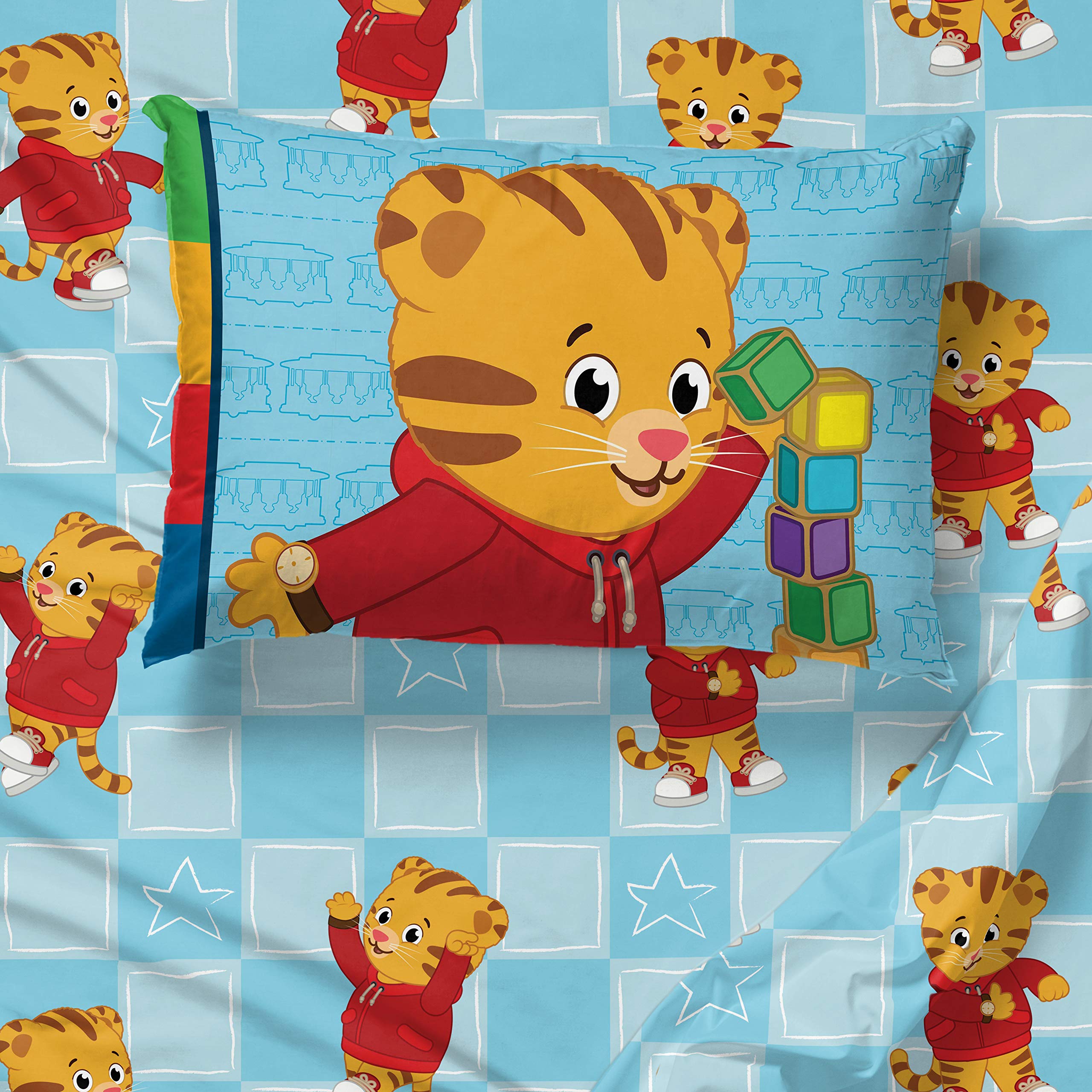 Daniel Tiger's Neighborhood Tiger Trolley 4 Piece Toddler Bed Set β Includes Comforter & Sheet Set Bedding - Super Soft Fade Resistant Microfiber (Official Daniel Tiger's Neighborhood Product)