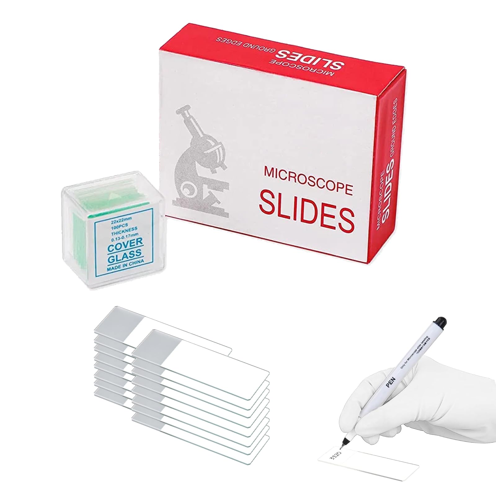 50 Pcs Frosted Microscope Slides with 100 Pcs 22x22mm Square Coverslips Cover Glass for Microscopes