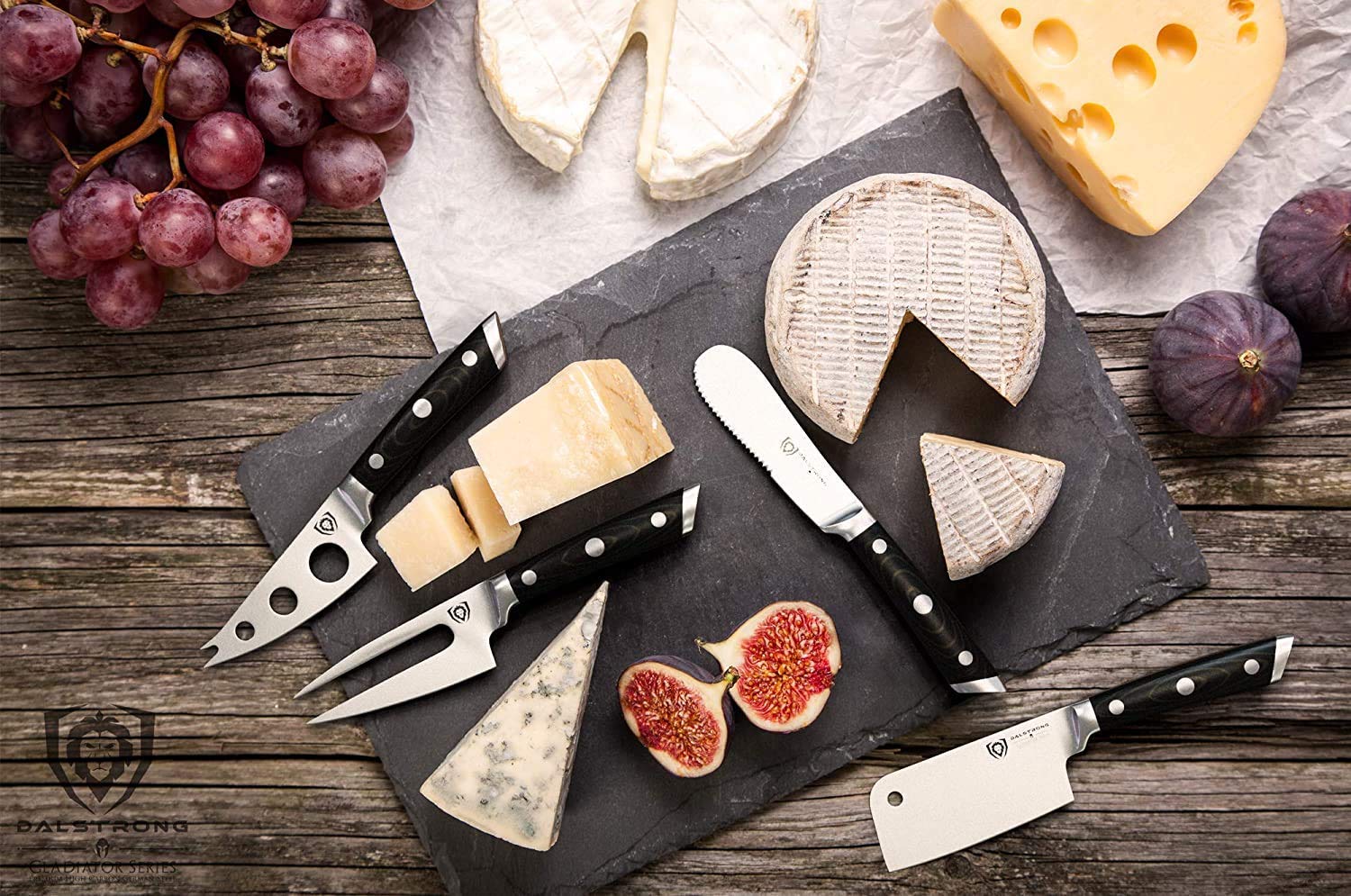 Dalstrong The Gladiator Series Elite 4-Piece Charcuterie & Cheese Knife Set Bundled with The Lionswood End-Grain Teak Cutting & Serving Board