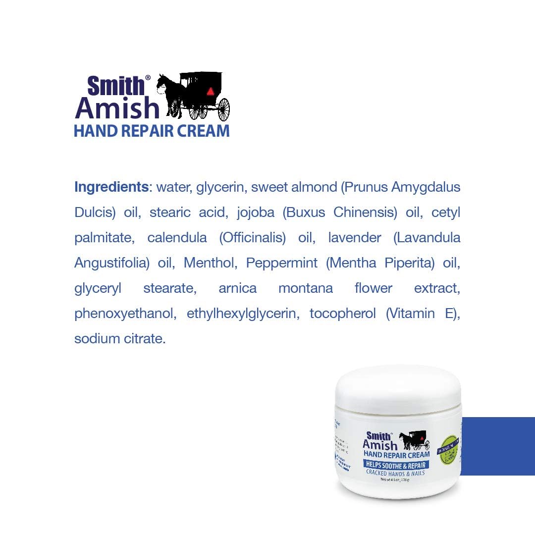 Smith Amish Hand Repair Cream 4.5 oz jar Plus Organic Peppermint Lip Balm.