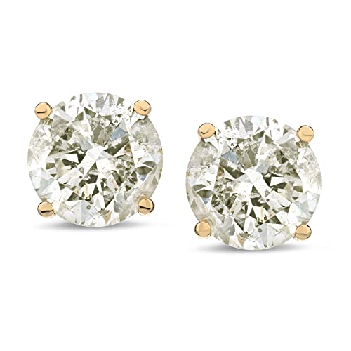 Amazon Essentials 14k Yellow Gold Round-Cut Diamond Stud Earrings (2cttw, J-K Color, I2-I3 Clarity) (previously Amazon Collection)