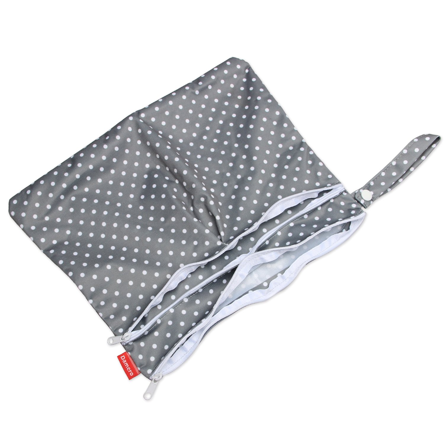 Damero 2pcs Travel Wet and Dry Bag with Handle for Cloth Diaper, Pumping Parts, Clothes, Swimsuit and More, Easy to Grab and Go (Small, Gray Triangle+ Gray Dots)