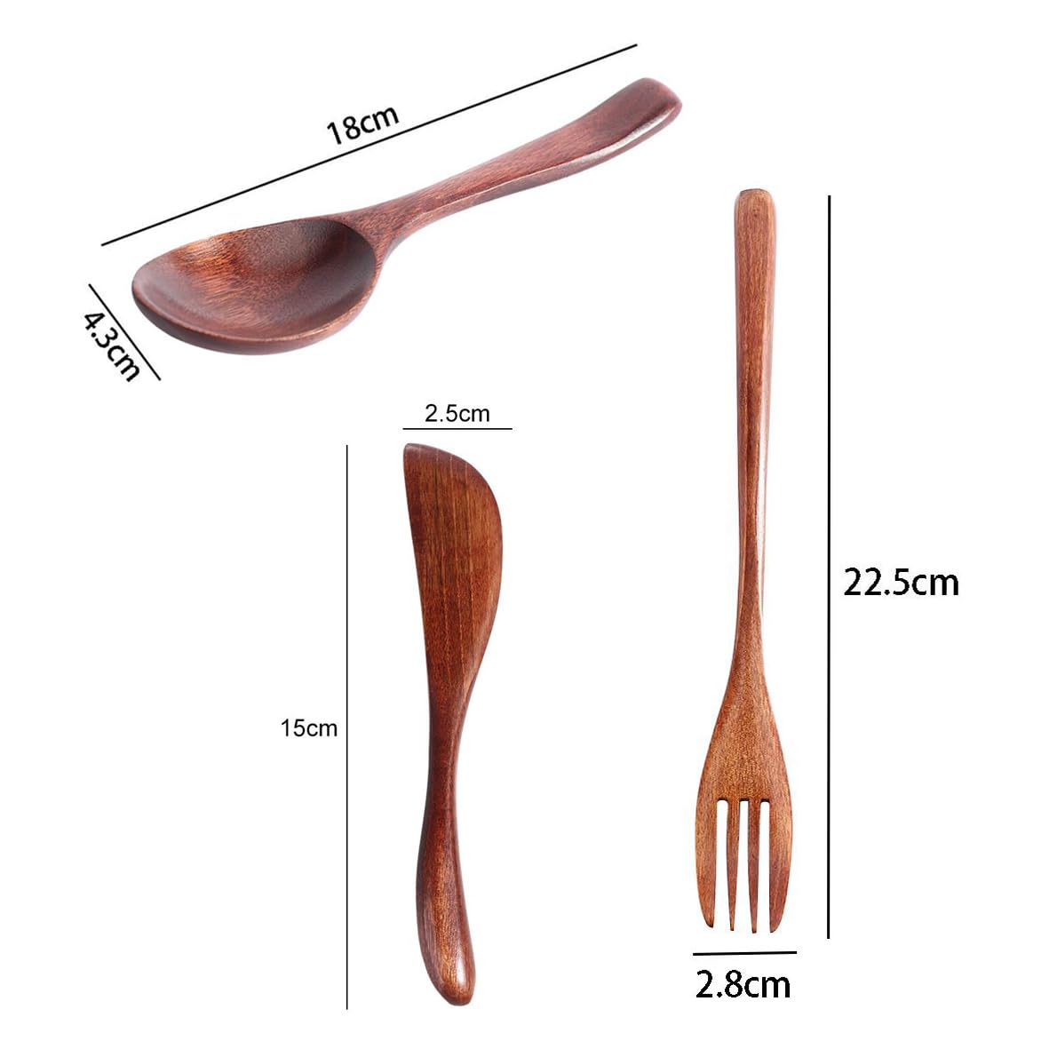3 Pcs Wooden Cutlery Set, Reusable Spoon Fork and Knive Wood Flatware Set, Portable Kitchen Flatware Tableware Utensil Set for Home or Travel