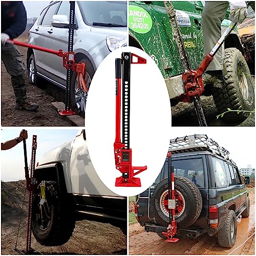 AoKuElec Heavy Duty Farm Jack 33 inch, High Lift Ratcheting Off Road Utility Jack with Wide Base, Cast and Steel, Stand 6000 lbs/3 Tons Capacity Red