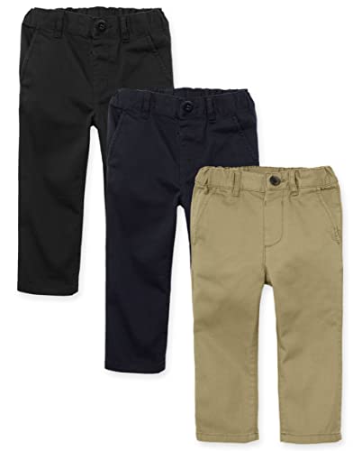 The Children's Place baby boys and Toddler Skinny Chino 3-pack Pants, Black/Flax/New Navy 3 Pack, 3T US