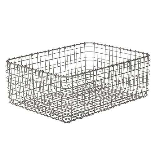 mDesign Farmhouse Decor Metal Wire Food Organizer Storage Bin Basket for Kitchen Cabinets, Pantry, Bathroom, Laundry Room, Closets, Garage - 16" Long - Graphite Gray
