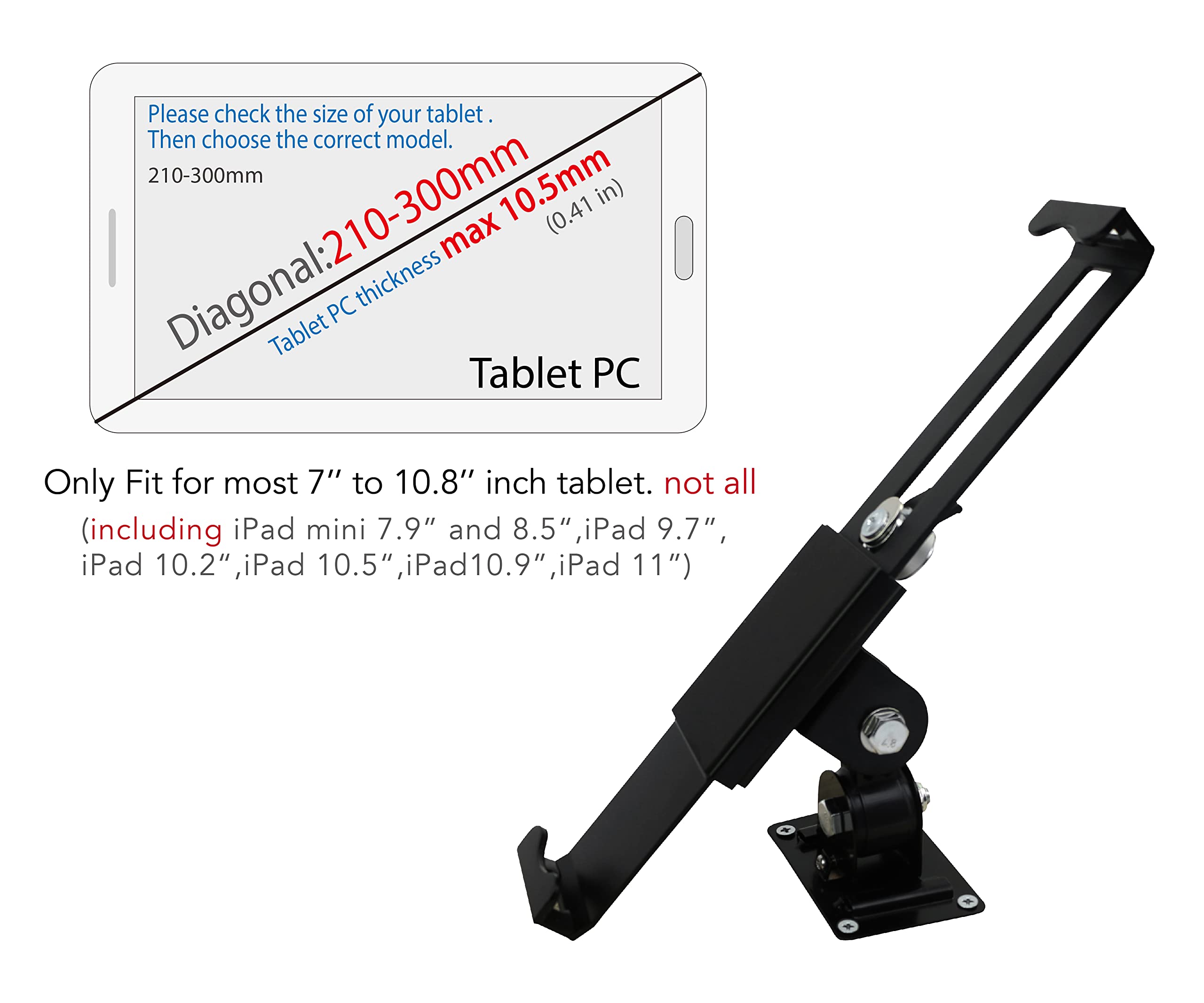 WeSTRUGGLE Tablet Wall Mount Holder with Lock and Key, Rotate Design Arbitrary Adjustment,Multi Angle,Bracket for Most 8 to 10.4 Inch,and for iPad Air &10.2,10.9,Pro 11 Galaxy tab,and More (Black)