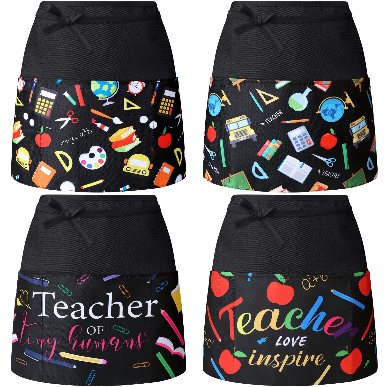 4 Pieces Waist Apron for Teachers with 3 Pockets Waterproof Half Aprons Back to School Teacher Apron for Teacher Appreciation Gift As Pictures Shown