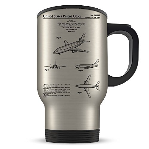 Boeing Travel Mug for Men and Women - Pilot Coffee Cup for Student Graduation or Workplace - Best Airplane Themed Gift Idea - Cool Jet Invention Patent