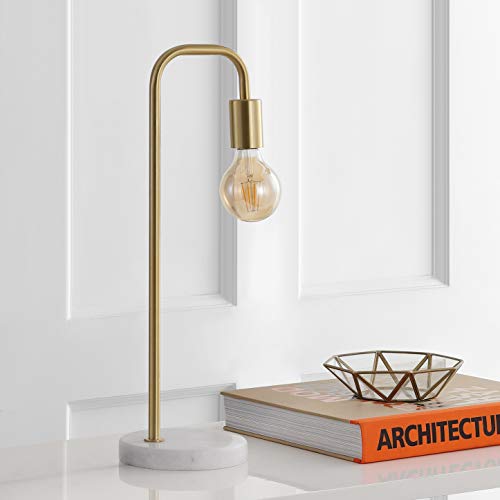 JONATHAN Y JYL1094A Axel 20.5" Industrial Gold Pipe Metal/Marble Edison LED Table Lamp Classic Transitional Bedside Desk Nightstand Lamp for Bedroom Living Room Office College, Brass Gold/White