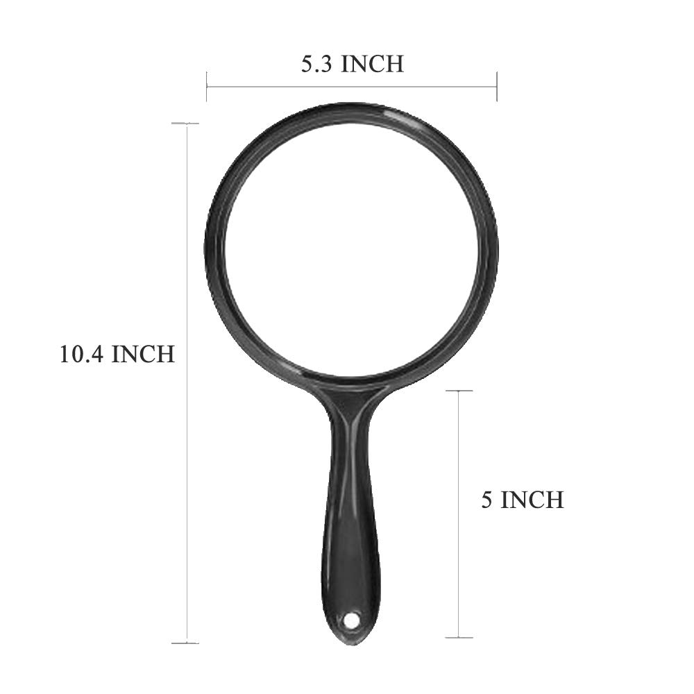 TOPYHL Makeup Hand Mirror, Double-Sided 3X 1x Magnifying Large Travel Handheld Mirror Cosmetic Mirror Acrylic Clear Finish Round Mirror (Black)