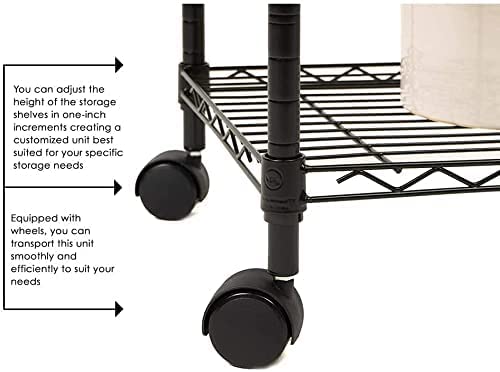 Heavy Duty 5-Tier Shelving Unit Commercial Grade Adjustable 900Lbs Capacity Steel Storage Rack 30L x 14D x 60H Mobile Shelves Wire Shelf Silver Rolling Utility Cart for Pantry Garage Kitchen- Black