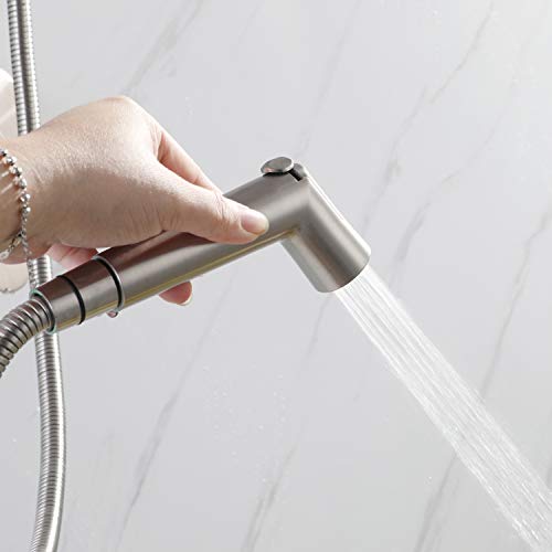 Bidet Sprayer for Toilet,Pressure Adjust Bidet Wand, Double Shut-Off Brass Valve Brushed Nickel