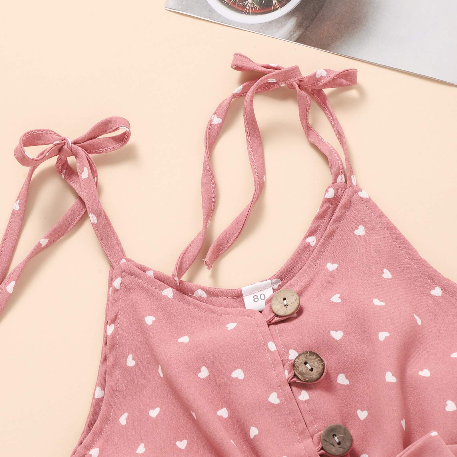 Tikoubabe Toddler Girl Clothes Baby Summer Cute Halter Romper V-Neck Outfits Love Heart Bow Knot Light Red 2T-3T 100CM