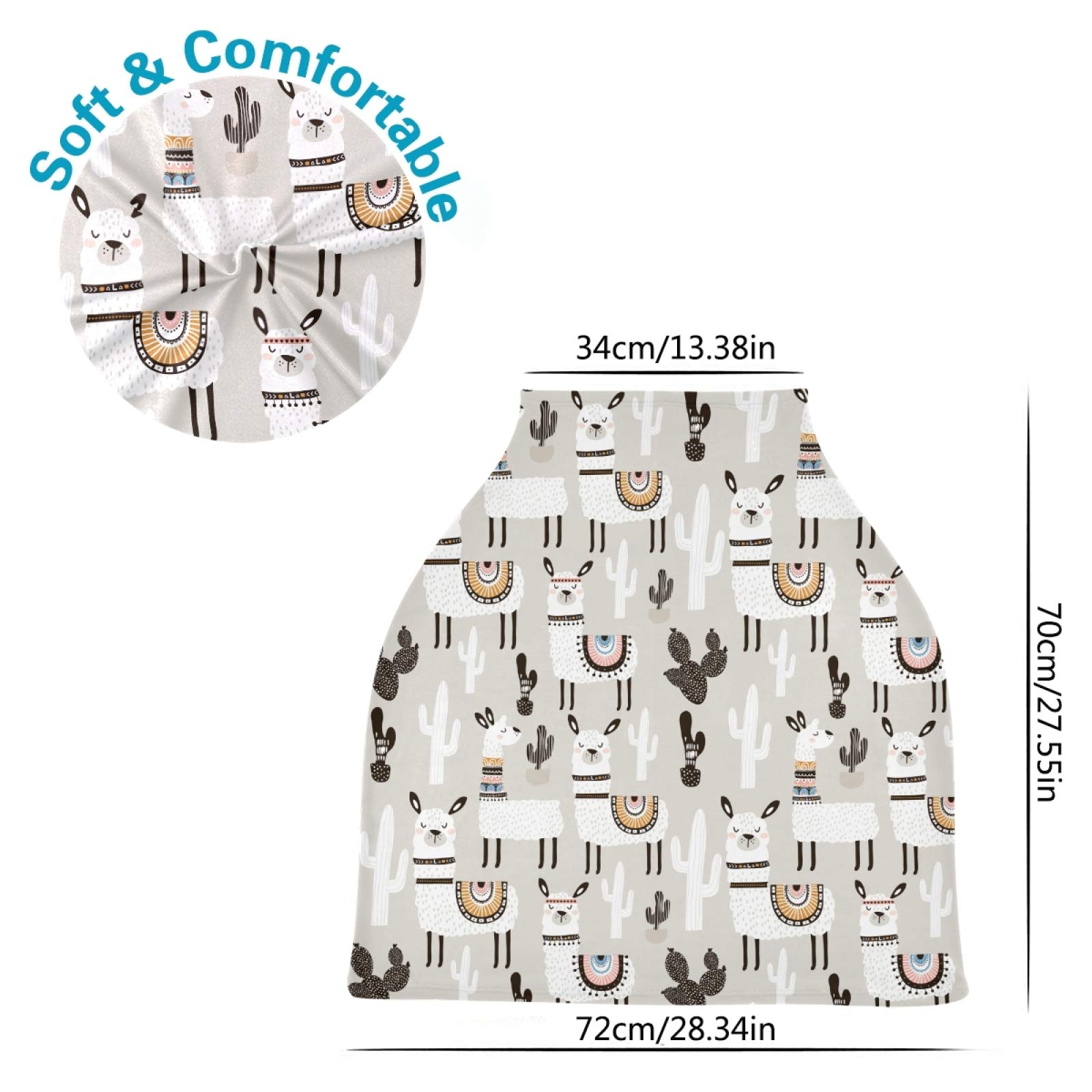 Stretchy Baby Car Seat Covers for Boys Girls Llama Cactus Infant Car Canopy Nursing Cover Breastfeeding Scarf