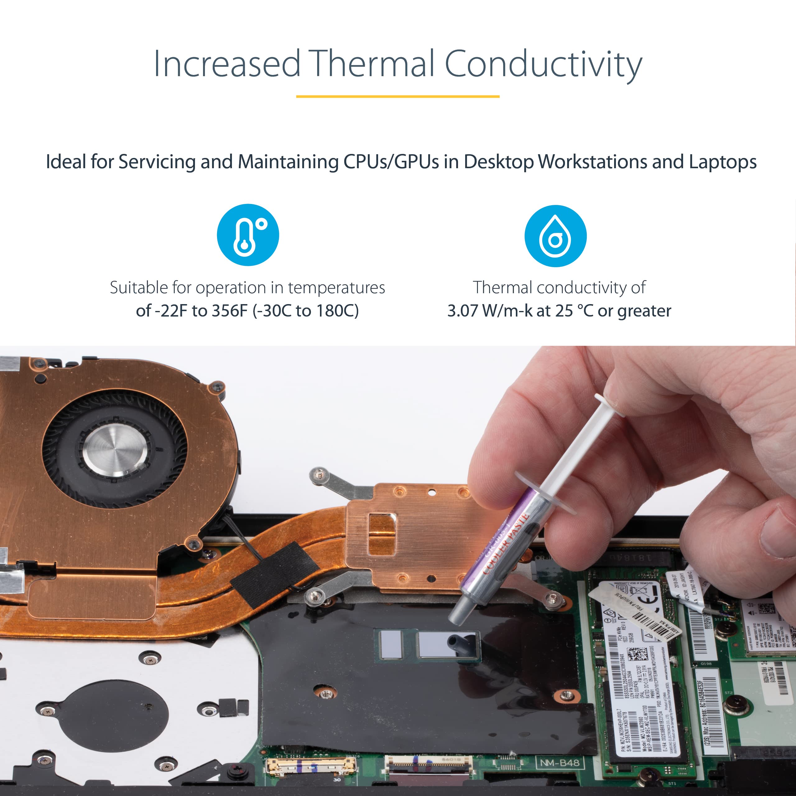 StarTech.com Thermal Paste, Metal Oxide Compound, Re-sealable Syringe (1.5g), CPU/GPU Thermal Grease Paste (SILVGREASE1)