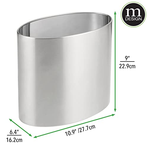 mDesign Stainless Steel Metal Oval Trash Can, Small 2.09 Gallon Wastebasket, Garbage Basket Bin for Bathroom, Bedroom, Kitchen, or Home Office, Holds Waste and Recycle, Mirri Collection, Brushed