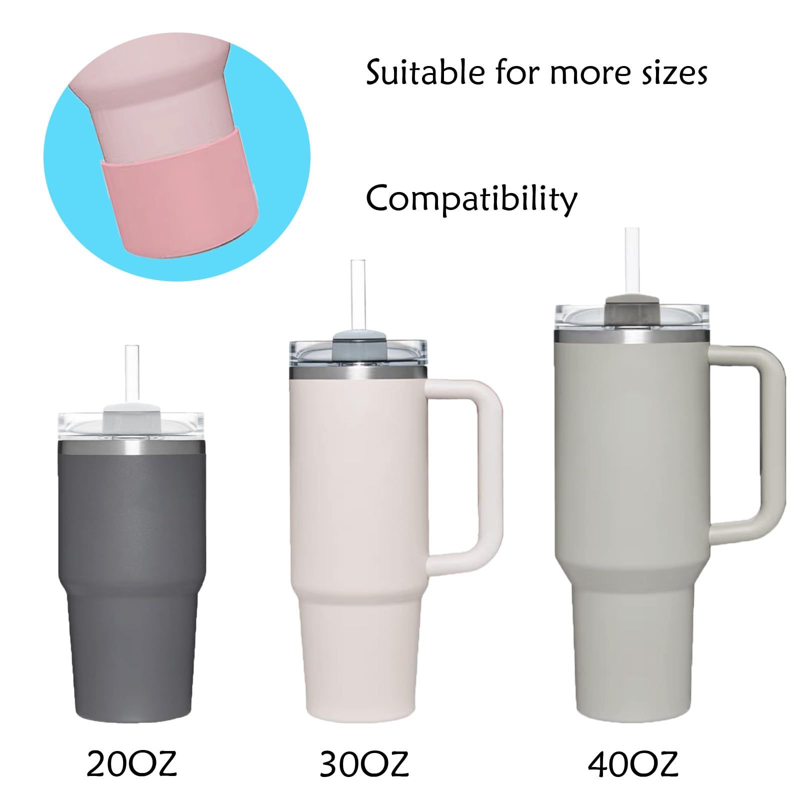 2PCS Silicone Boot Cover Compatible with Stanley Quencher 40 oz 30 oz 20 oz Tumbler with Handle Protect Water Bottle Cup Bottom Bumper Cover Compatible with Stanley Tumbler Accessory (Pink)