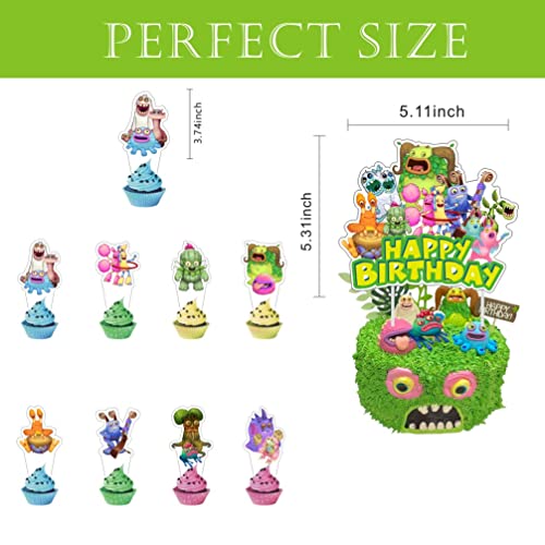 25pcs Singing Monsters Cake Decorations with 24pcs Cupcake Toppers, 1pcs Cake Topper for Singing Monsters Birthday Party Supplies