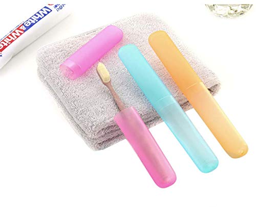 LASSUM 4 Pcs Colorful Plastic Toothbrush Case Portable Toothbrush Case Holder for Daily and Travel Use