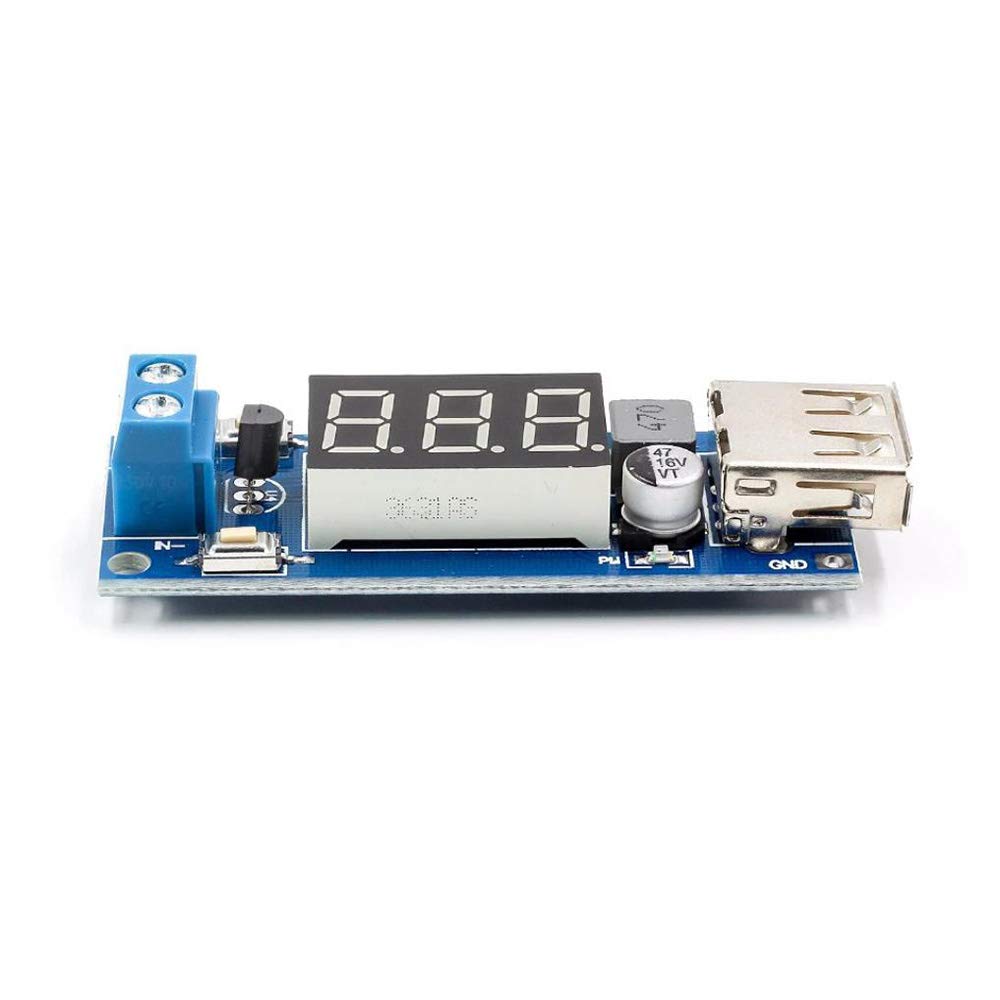 DAOKI 2 Pack DC-DC Buck Voltage Converter 6.5-40V to 5V 2A Step-Down USB Output Voltmeter Module Low Power Transformer with LED Display, 24AWG Wire