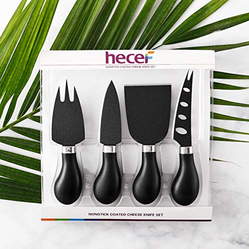 hecef Cheese Knife Set of 4, Non-Stick Coated Gift Set for Christmas, Anniversary, Party, Housewarming, Picnic, Birthdays, Wedding(Black)